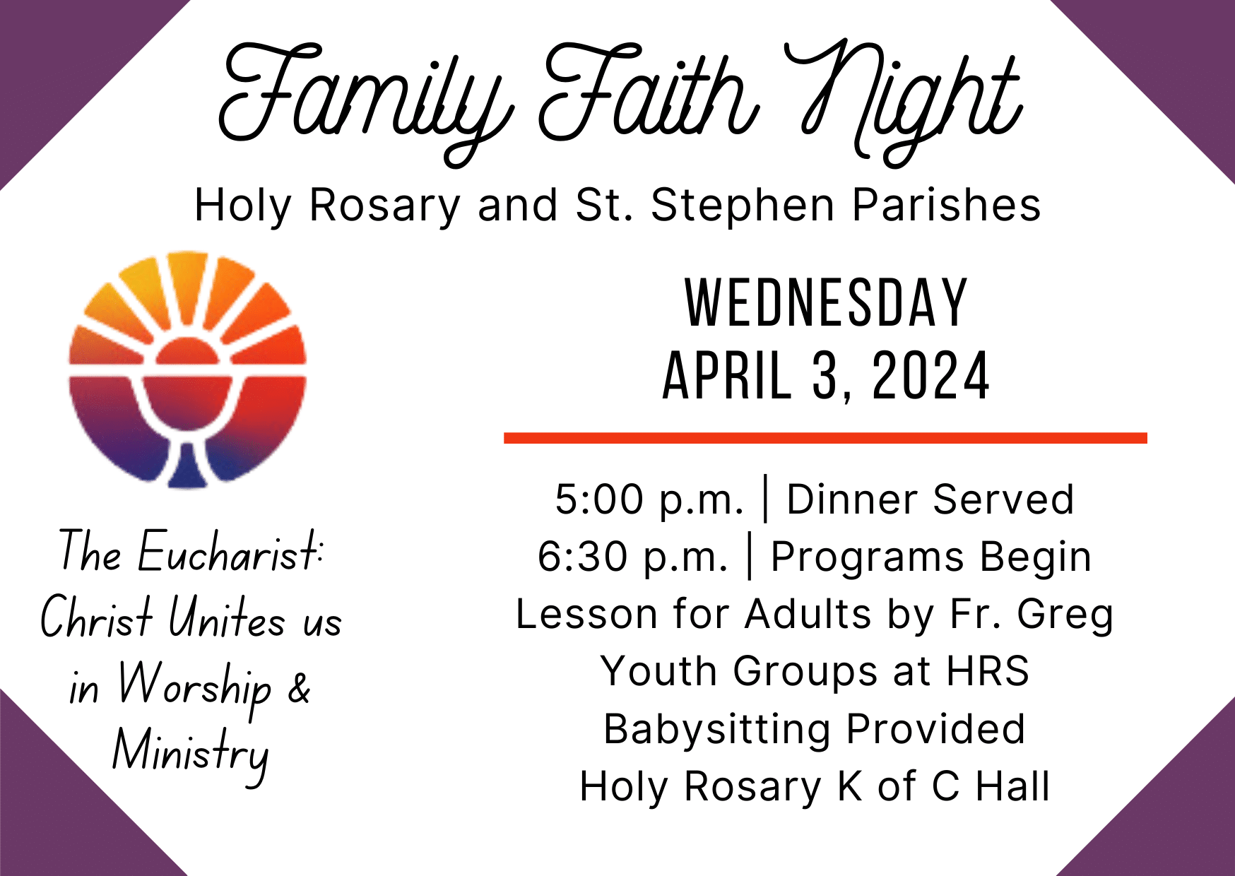 Family Faith Night April 2024 | Holy Rosary Catholic Church
